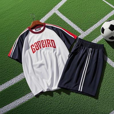 China Streetwear Heavy Striped Crop Top and Shorts Sets for Men Custom 100% Cotton Biker Basketball T-Shirt and Shorts Set Unisex for sale