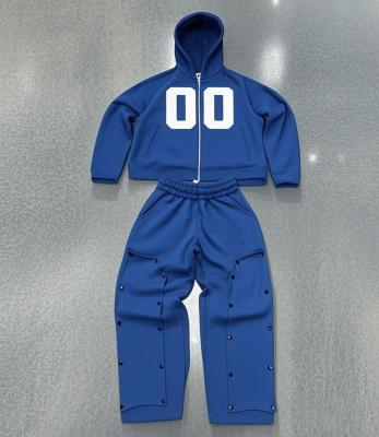 China Factory Oem Vintage Washed Streetwear Tracksuit Heavyweight Flared Sweatpants and Hoodie Sets Custom Print Logo Men Sweatsuit for sale