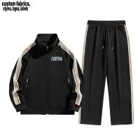 China Casual Men'S 2 Piece Striped Suit Custom Embroidered Logo Plus Size Heavyweight Zipper Hoodies and Sweat Pants Sweatsuit Set Men for sale