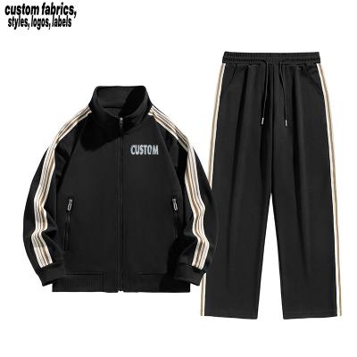 China Casual Men'S 2 Piece Striped Suit Custom Embroidered Logo Plus Size Heavyweight Zipper Hoodies and Sweat Pants Sweatsuit Set Men for sale