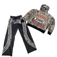 China Wholesale Custom Print Camouflage Flared Sweatpants and Hoodie Sets Distressed Zip up Heavyweight Streetwear Camo Sweatsuit Men for sale