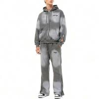China Custom Joggers Distressed Acid Wash Blank Men's Tracksuit Oversized Cotton Printed Embroidery Flared Hoodie and Sweatpants Set for sale