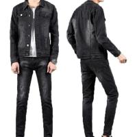 China Streetwear Men'S Denim Tracksuit Wholesale Custom Digital Printing Side Pocket Jacket Coats and Baggie Jeans Sets for Men for sale