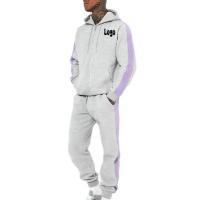 China Wholesale Stripe Patchwork Men'S Hoodies and Sweatpants Jogger Sets Custom Zip up Cotton Polyester Plain Tracksuit for Men for sale