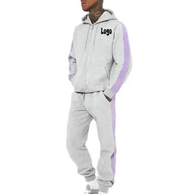 China Wholesale Stripe Patchwork Men'S Hoodies and Sweatpants Jogger Sets Custom Zip up Cotton Polyester Plain Tracksuit for Men for sale
