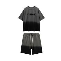 China Manufacturer Custom Summer Men'S Embroidery T-Shirt and Shorts Set 100%Cotton Heavyweight Casual Gradient Sportswear for Men for sale