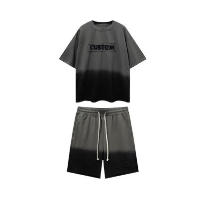 China Manufacturer Custom Summer Men'S Embroidery T-Shirt and Shorts Set 100%Cotton Heavyweight Casual Gradient Sportswear for Men for sale
