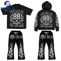 China Logo Unisex Sweat Suit Jogger Flare Sweatpants and Acid Wash Hoodies 2 Piece Set Sweatsuits Unisex Tracksuit Print Cotton Adults for sale
