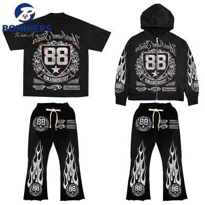 China Logo Unisex Sweat Suit Jogger Flare Sweatpants and Acid Wash Hoodies 2 Piece Set Sweatsuits Unisex Tracksuit Print Cotton Adults for sale
