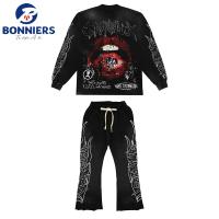China Logo Unisex Sweat Suit Jogger Flare Sweatpants and Acid Wash Hoodies 2 Piece Set Sweatsuits Unisex Tracksuit Print Cotton Adults for sale