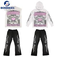 China Logo Unisex Sweat Suit Jogger Flare Sweatpants and Acid Wash Hoodies 2 Piece Set Sweatsuits Unisex Tracksuit Print Cotton Adults for sale