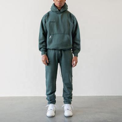 China Custom Logo Cotton Vintage Elasticated Zip Pockets Washed Unisex Distressed Jogger Men Tracksuit Sweatsuit for sale