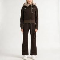 China OEM/ODM Service Heavyweight Plus Size Oversized Fur Collar Zip up Hoodie and Sweatpants Sets Custom Cotton Women's Sweatsuit for sale