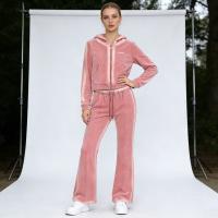 China Custom Women's High Quality Acid Wash 2 Piece Streetwear Set Letter Embroidered Print Shinny Pink Slim Straight Zipper Tracksuit for sale
