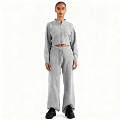 China Autumn Winter Knit Sweatsuit Custom logo Outdoor Casual Zip up Jacket and Baggy Pants Two Piece Sets Jogger Tracksuit for Women for sale