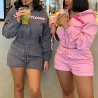 China Custom Puff Print Logo Jogging Women'S 2 Piece Short Sets Y2k Summer Sweatsuit Manufacturer Cotton Two Tracksuits for Women for sale