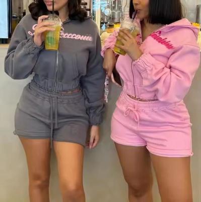 China Custom Puff Print Logo Jogging Women'S 2 Piece Short Sets Y2k Summer Sweatsuit Manufacturer Cotton Two Tracksuits for Women for sale