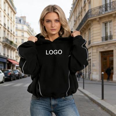 China Custom Logo Heavyweight Reflective Stripe Women's Hoodie Oversized Fit 100% Cotton Long Autumn Hip Hop Casual Contrast Hoodie for sale