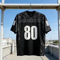 China Custom Breathable Quick Dry Streetwear Mesh Soccer College Football Print Embroidery Retro Oversize Urban Black Loose Fit Jersey for sale