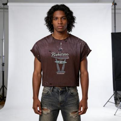 China Manufacturers for Customs High Quality Clothes Men Tshirt Acid Wah DTG Print Rhinestone Vintage Acid Wash Cropped Boxy Tee Shirt for sale