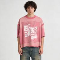 China Manufacturer Custom Streetwear Hip Hop Acid Wash Printed Shorts Sleeves Oversized Cropped T-shirt Distressed Graphic Tee Shirt for sale
