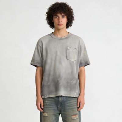 China Top Tshirts Heavyweight Cropped Sum Faded Distressed Men's T-shirt Waffle Summer Shorts Sleeves Drop Shoulder Plus Size Tshirt for sale