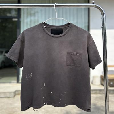 China Custom Men's 100% Cotton Acid Wash Streetwear Tee Shirt Cropped Boxy Oversized Dtg Print Summer Shorts Sleeve Boxy Fit Tshirt for sale