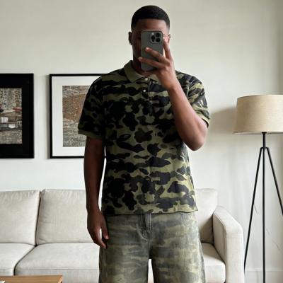 China Wholesale Custom Men's Fishing Hiking Camo Camouflage Polo Shirt Neck Button up Short Sleeve Quick Dry Summer Oversized T-Shirt for sale