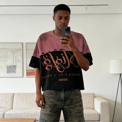 China Custom Men Designer 100% Cotton Heavyweight Vintage Tee Patchwork DTG Screen Print Acid Stone Sun Faded Oversized Boxy T-shirt for sale