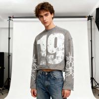 China Custom Vintage Graphic Full All Over Print Activewear Long Sleeve TShirt Sun Faded Cotton Mineral Wash Men Private Label T-shirt for sale