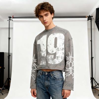 China Custom Vintage Graphic Full All Over Print Activewear Long Sleeve TShirt Sun Faded Cotton Mineral Wash Men Private Label T-shirt for sale