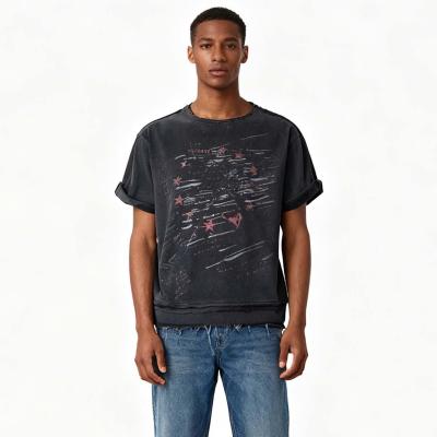 China 2026 Trending Custom Distressed Printed Boxy Oversized Cropped Shorts Sleeve 100% Cotton Quick Dry Athletic Wear Men's T-shirt for sale