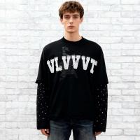 China OEM/ODM High Quality Rhinestone Sweatshirts Casual Cotton Pullovers Oversize Custom Double Layer Long Sleeve T-Shirt for Men for sale