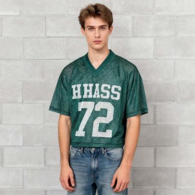 China Custom High Quality Mesh Sport Jersey Tshirt Manufacturer Oversized Baseball Print V-Neck Retro Cropped Boxy Men'S T-Shirt for sale