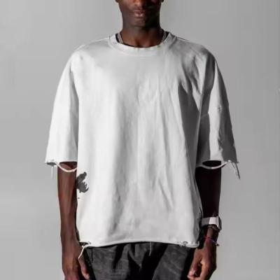 China Manufacturers Custom Oversized Blank T Shirt for Men Wholesale Casual Cotton Heavyweight Tees Cut Edge Ripped Printed T-Shirt for sale