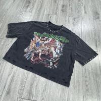 China Streetwear Acid Wash Cropped Rhinestone Printed Men Cotton T-Shirt Wholesale Custom Vintage Boxy Tshirt for Men for sale