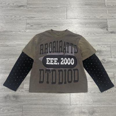 China Wholesale Custom Streetwear Vintage Rhinestone Sweatshirt Unisex Heavyweight Acid Washed Printed Hoodie Sweatshirt for Men for sale
