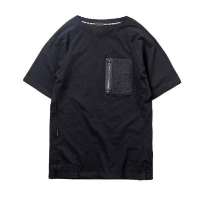 China Custom Spring Summer T Shirts 100% Cotton Tee Printing Letter Graphic T-Shirt Black With Zipper Pocket Men T-shirt for sale