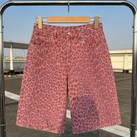 China High Quality Streetwear Summer Sequin Leopard Print Overalls Denim Custom Camo Y2k Workout Flared Baggy Jorts Men's Jeans Shorts for sale