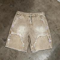 China Manufacturer Custom Y2k Straight Jorts Streetwear Shorts Vintage Ripped Denim Distressed Rhinestone Cargo Summer Jeans Pants for sale