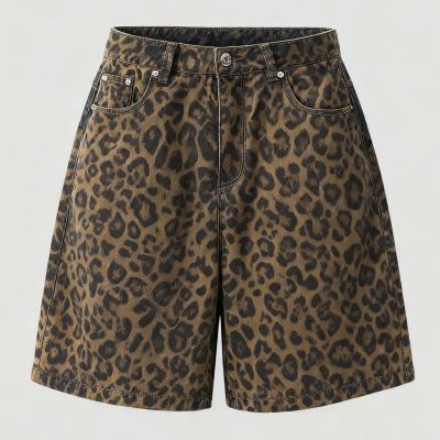 China 2025 Trending Leopard Men's Denim Shorts Manufacturer Custom Print Hip Hop Y2k Streetwear Jorts Summer Shorts Jeans Shorts Men for sale