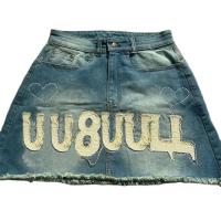 China Wholesale Custom Embroidery Patch Cropped Women'S Denim Skirt Shorts Vintage Acid Wash Ladies Jeans Shorts for Women for sale