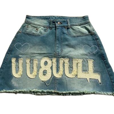 China Wholesale Custom Embroidery Patch Cropped Women'S Denim Skirt Shorts Vintage Acid Wash Ladies Jeans Shorts for Women for sale