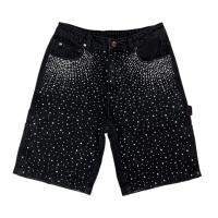 China Clothing Manufacturers Custom Y2k Streetwear Acid Wash Rhinestone Shorts Double Knee Distressed Denim Jeans Jorts Shorts for Men for sale