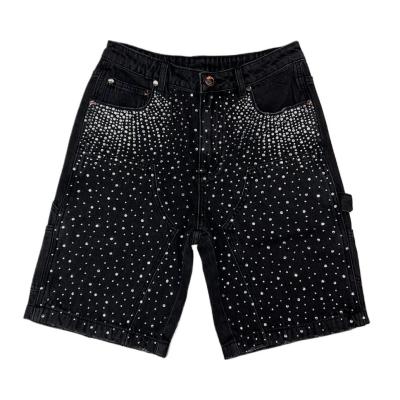 China Clothing Manufacturers Custom Y2k Streetwear Acid Wash Rhinestone Shorts Double Knee Distressed Denim Jeans Jorts Shorts for Men for sale