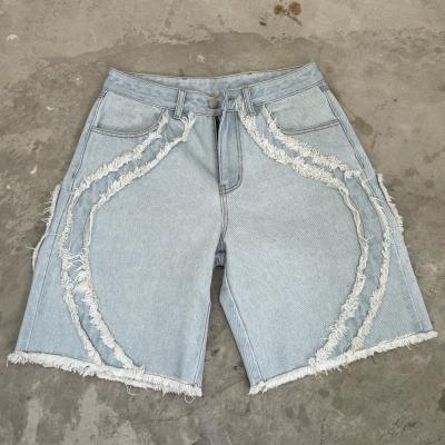 China Summer Streetwear Fashionable Fringed Denim Men's Shorts Custom logo Cotton Straight Leg Tassel Jeans Boxer Shorts for Mens for sale