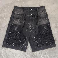 China Manufacturer Custom Streetwear All Over Crystal Rhinestones Jorts Jeans Denim Shorts Streetwear Acid Wash Baggy Shorts for Men for sale