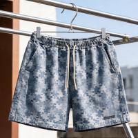 China Manufacturer Custom Summer Fashion Designer High Quality 100% Cotton Jigsaw Checkered Jacquard Print Stylish Casual Men's Shorts for sale