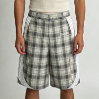 China High Quality Flannel Checkered Splicing Men's Shorts Custom Sample Plaid Stripe Pockets Baggy Summer Outdoor Running Streetwear for sale