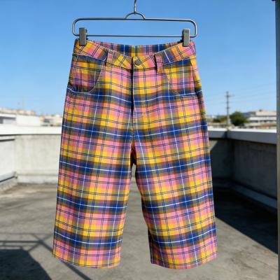 China Manufacturer Custom Designer Colorful Plaid High Quality Summer Loose Casual Zip up Oversized Knee Length Loose Men's Shorts for sale